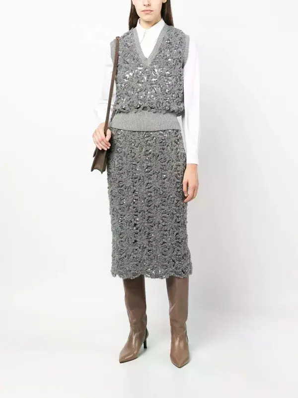Brunello Cucinelli Ash Sequin-embellished Midi Skirt
