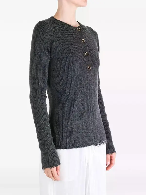 UMA WANG Ribbed Knit Distressed Henley