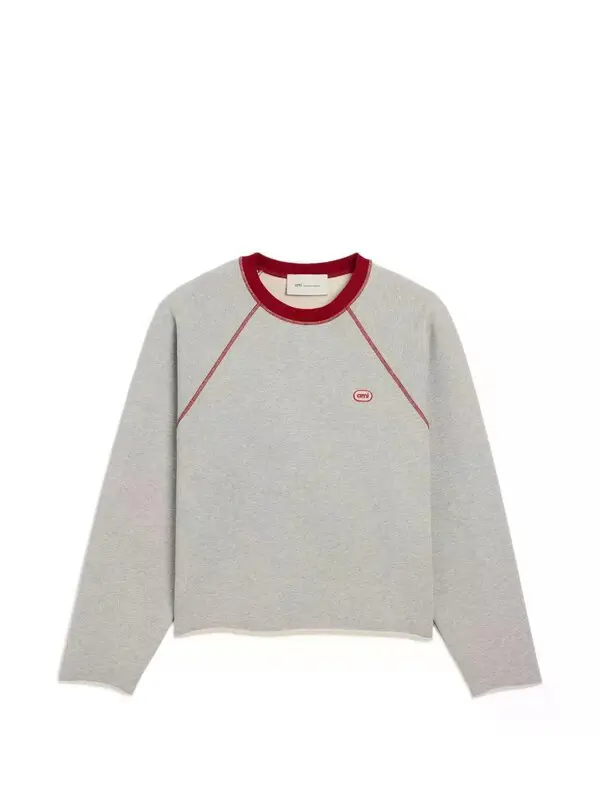 AMI Paris Contrast-stitch Raglan-sleeve Sweatshirt - Grey