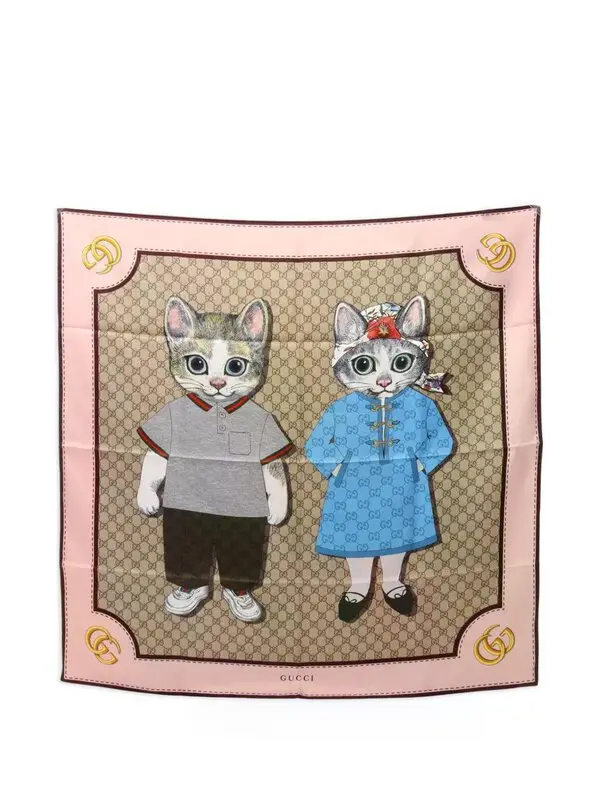 Gucci 2020s Xyuko Higuchi Gg Pattern Scarf - Neutrals