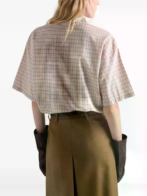 Prada Madras Check Fabric Bowling Shirt With Detachable Scarf - Neutrals