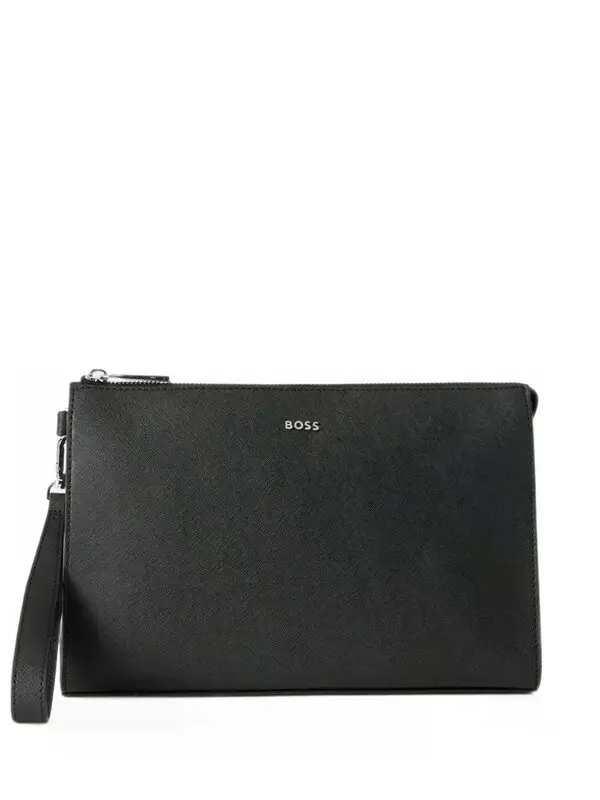 BOSS Logo-plaque Leather Clutch Bag - Black