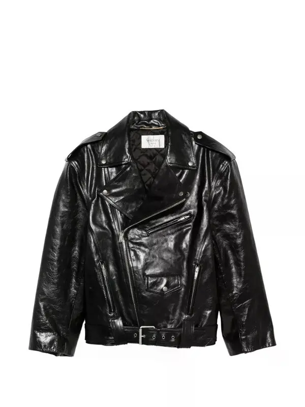 Saint Laurent Grained Leather Biker Jacket - Black