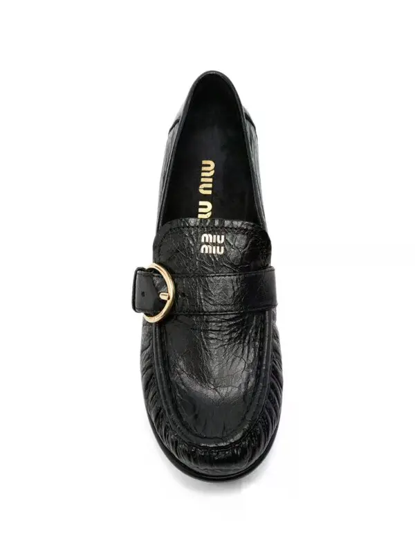 Miu Miu Buckled Crinkled Leather Loafers