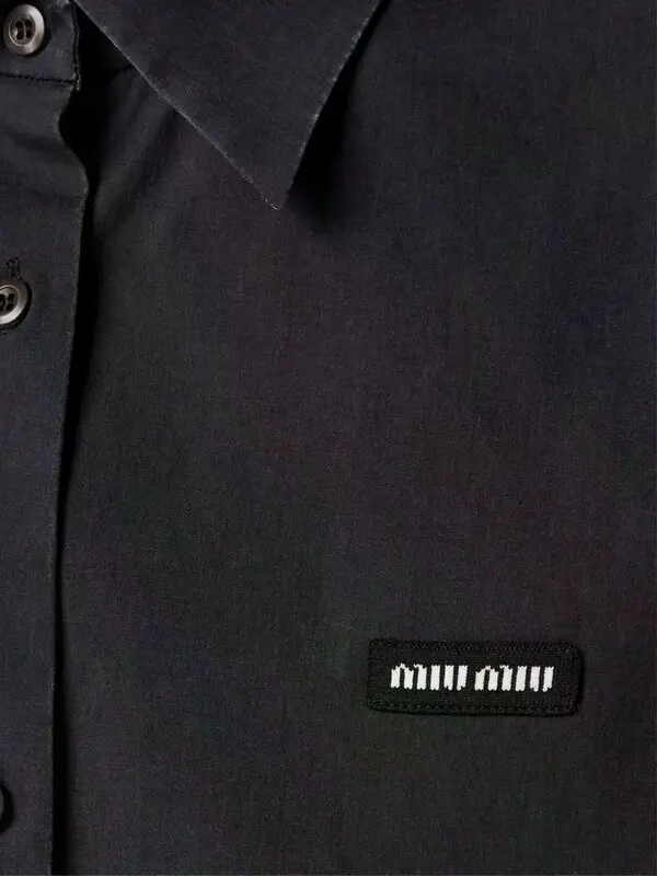 Miu Miu Stretch Poplin Shirt With Logo Patch