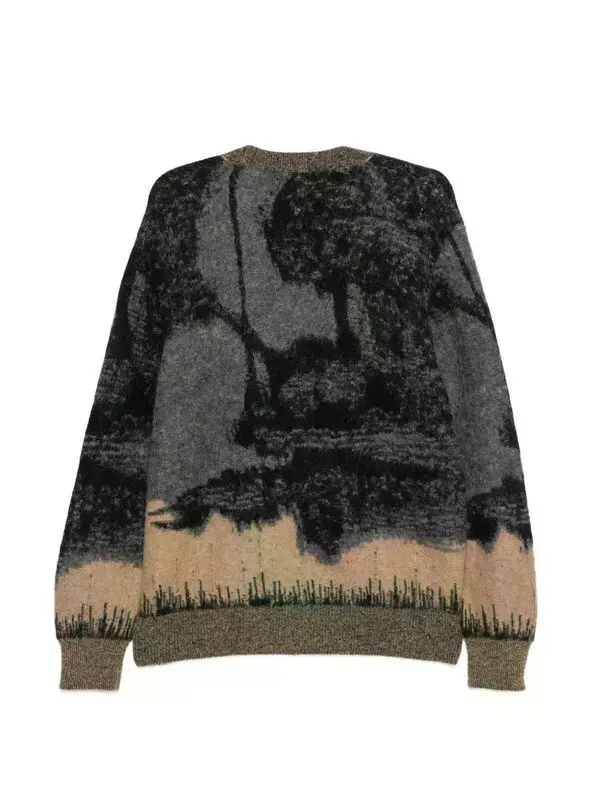 LANEUS Intarsia-knit Button-up Cardigan - Grey