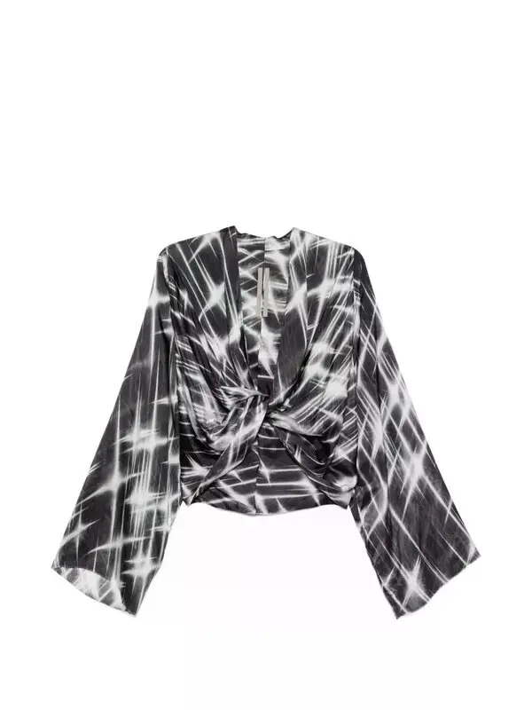 Rick Owens Abstract Print Twisted V-neck Top - Black