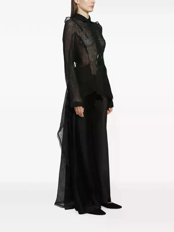 YEHUAFAN Sheer Panelled Maxi Shirt Dress