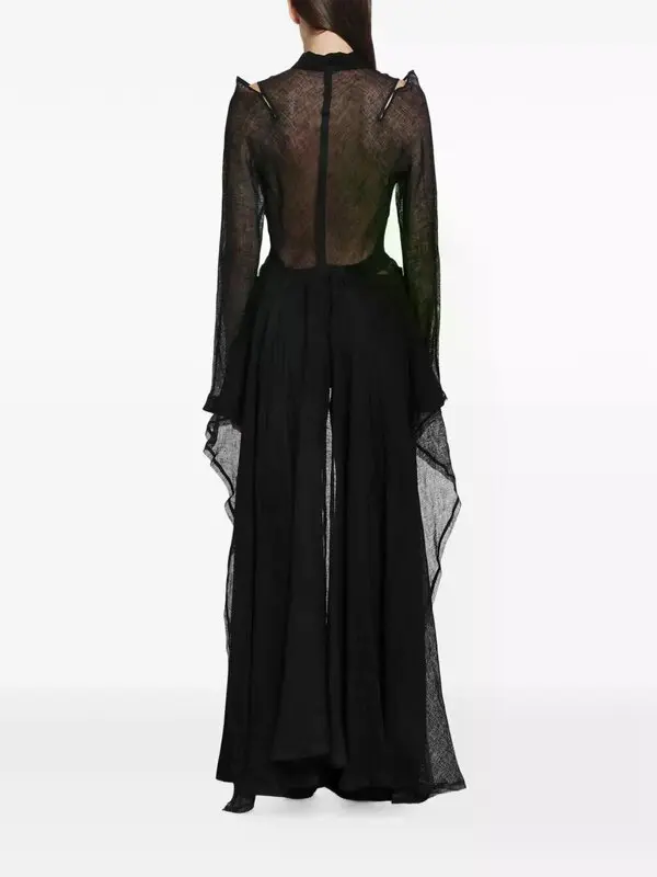 YEHUAFAN Sheer Panelled Maxi Shirt Dress