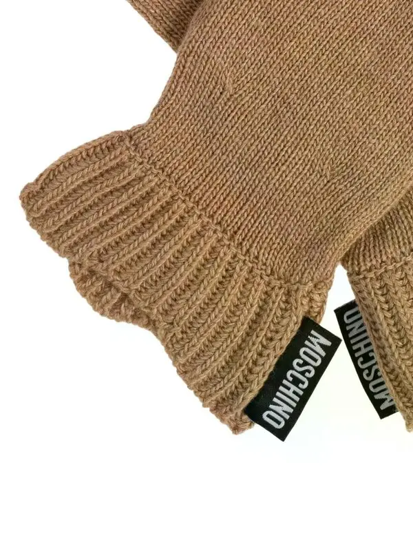 Moschino Patch Knitted Gloves - Neutrals