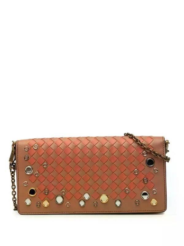 Bottega Veneta Nappa Intrecciato Studded Wallet On Chain Crossbody Bag - Brown