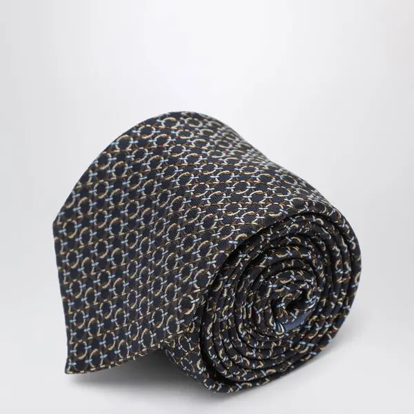 FERRAGAMO Silk Tie With Gancini Print - Brown