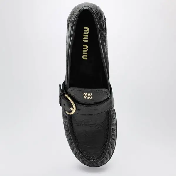 Miu Miu Leather Crinkled Vintage-effect Loafers