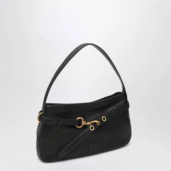 Miu Miu Nappa Shoulder Bag With Antique Gold Hardware - Black