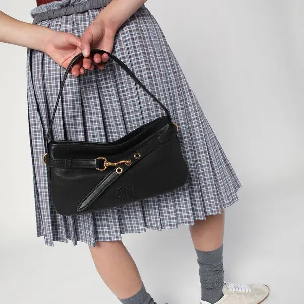 Miu Miu Nappa Shoulder Bag With Antique Gold Hardware - Black