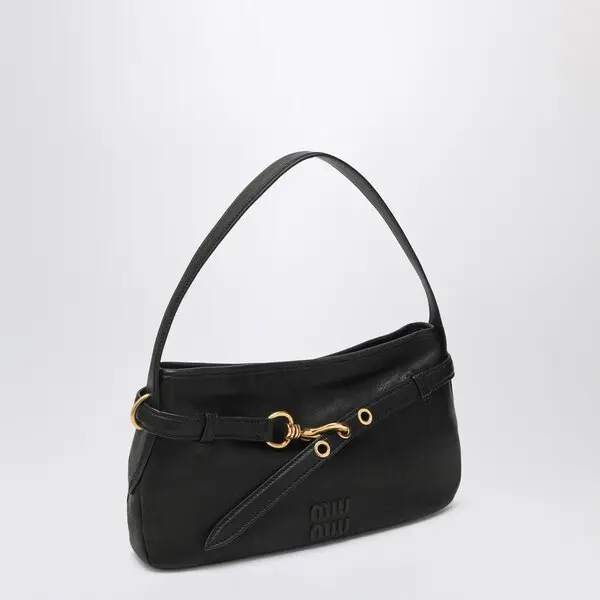 Miu Miu Nappa Shoulder Bag With Antique Gold Hardware - Black