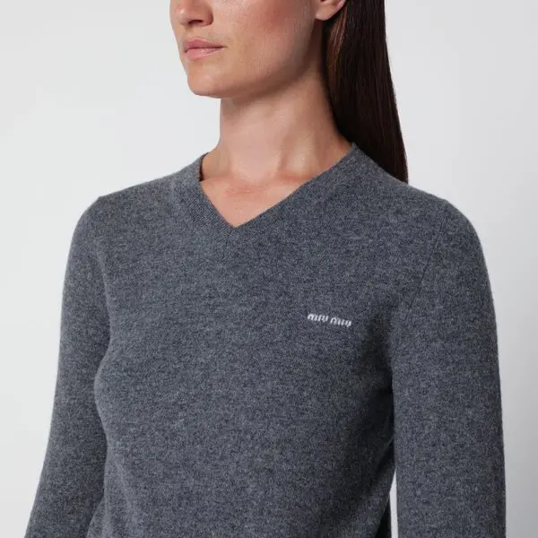 Miu Miu Slate V-neck Sweater In Wool