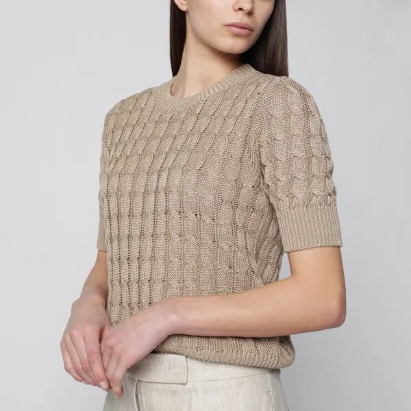 Max Mara Cable-knit Linen Crewneck Sweater