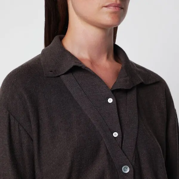 Source Unknown Merino Wool Cardigan With Open Polo Collar