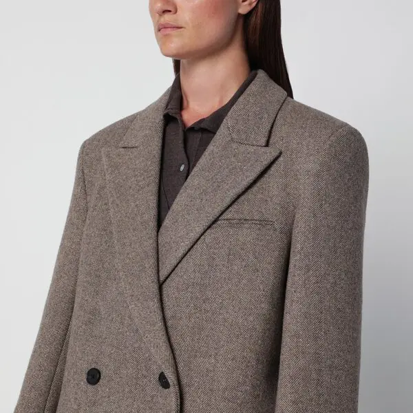 Source Unknown Reyna Double-breasted Herringbone Wool Coat