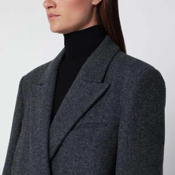 Source Unknown Dark Reyna Double-breasted Herringbone Wool Coat