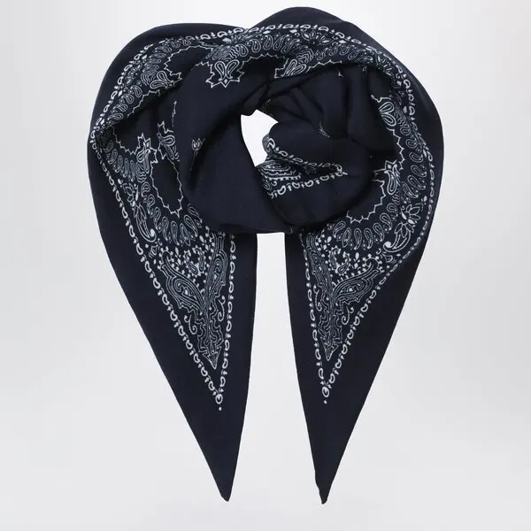 Destin Navy Triangular Bandana Scarf In Wool - Blue