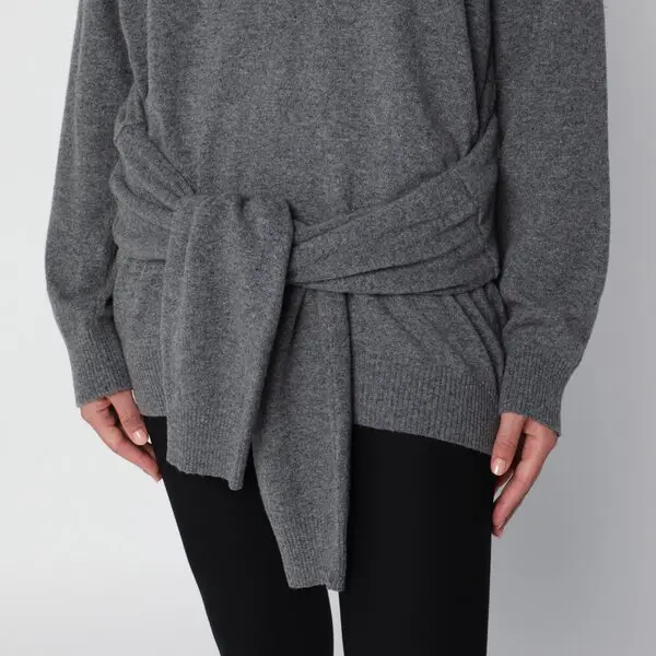 Source Unknown Wool Blend Jumper With Tie Detail - Grey