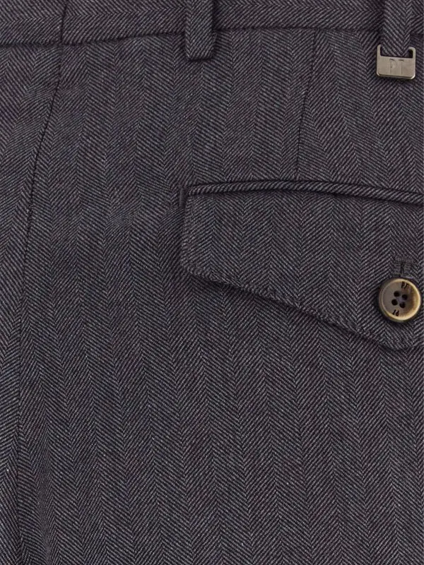 PT TORINO Slim Fit Pleated Trousers In Cotton And Virgin Wool - Grey