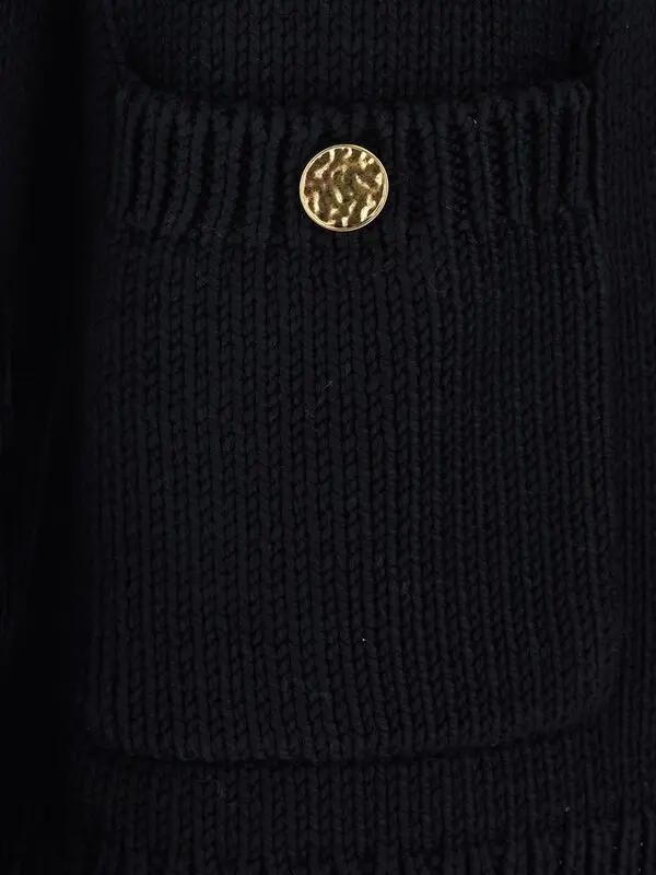 TOTEME Cotton Crewneck Sweater With Buttoned Patch Pockets - Black