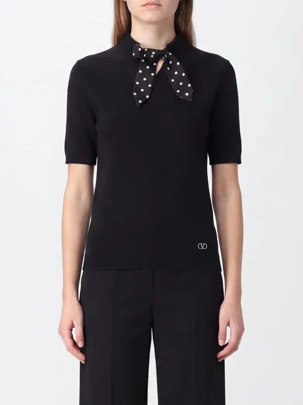 Valentino Garavani Virgin Wool Knit Top With Scarf Neck And Vlogo Signature