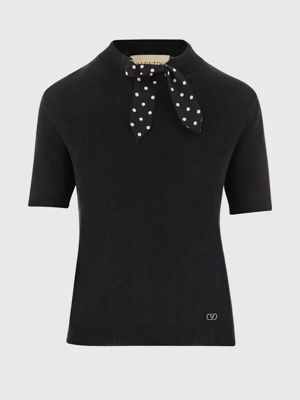 Valentino Garavani Virgin Wool Knit Top With Scarf Neck And Vlogo Signature