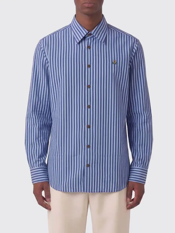 VIVIENNE WESTWOOD Striped Cotton Poplin Shirt - Blue