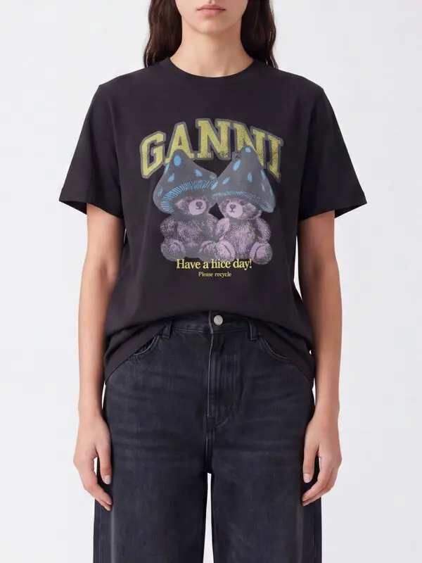 GANNI Organic Cotton Teddy Bear Graffiti Print T-shirt