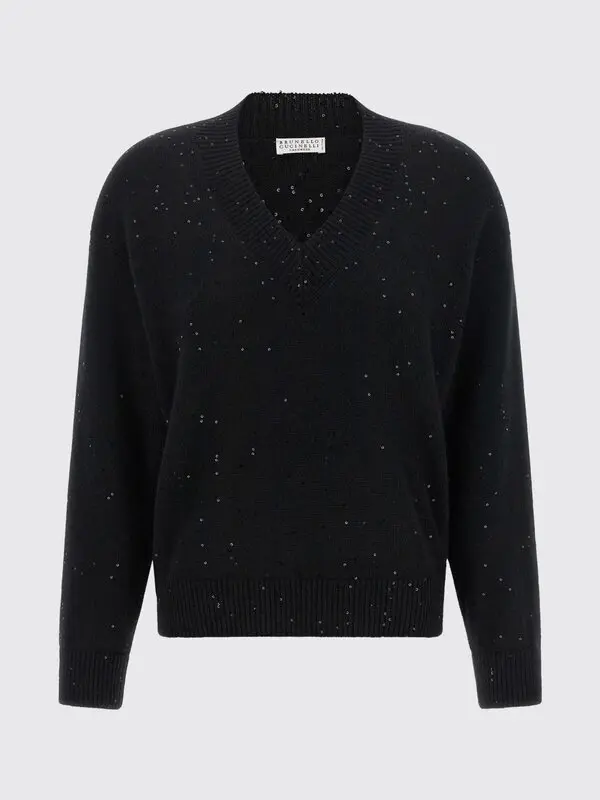 Brunello Cucinelli V-neck Cashmere Jumper With Embellishments - Black