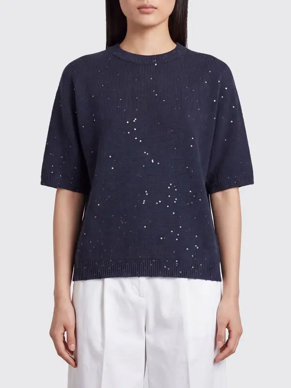 Brunello Cucinelli Sequin Embellished Knit Sweater - Blue