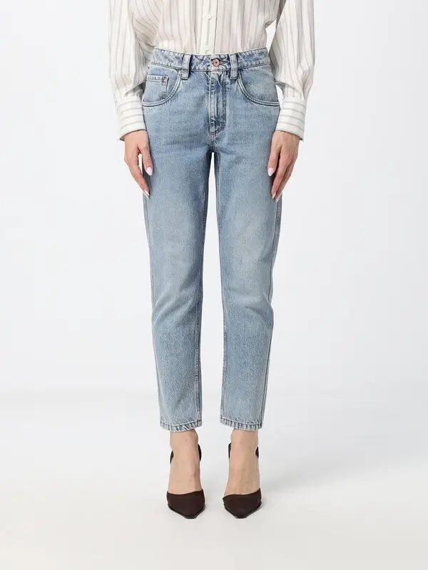 Brunello Cucinelli High-waisted Straight Leg Jeans In Cotton Denim - Blue 1