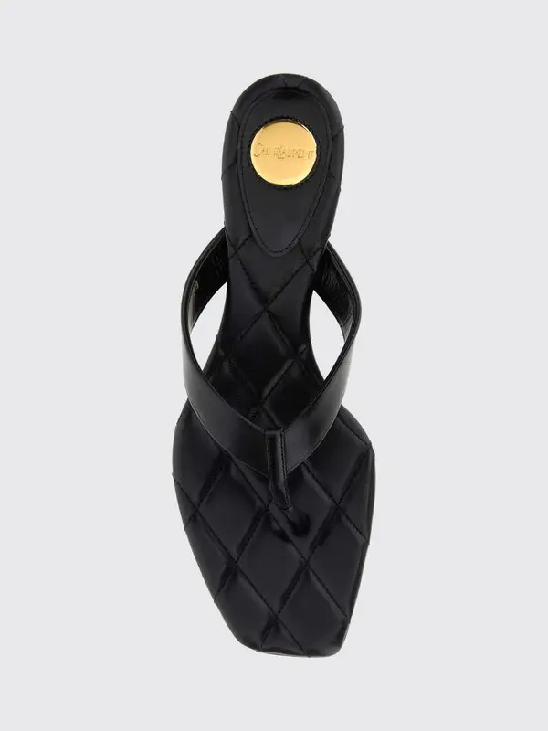 Saint Laurent Lambskin Thong Sandals With Monogram Heel