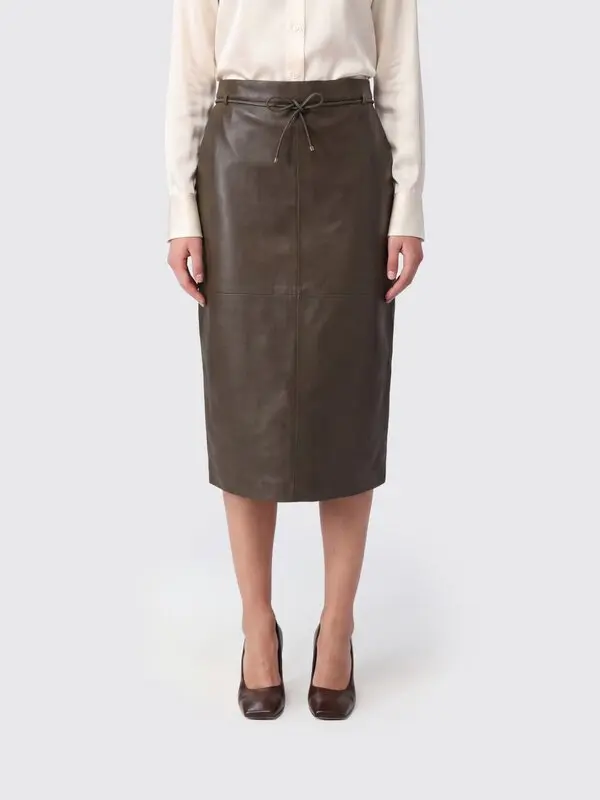 Max Mara Belted Lambskin Midi Pencil Skirt - Green