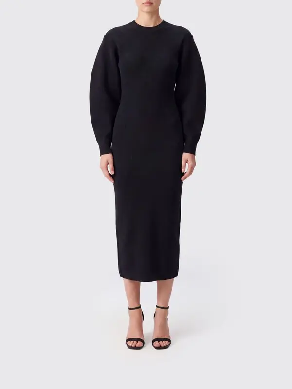 Loulou De Saison Elena Ribbed Viscose-blend Knit Midi Dress With Balloon Sleeves