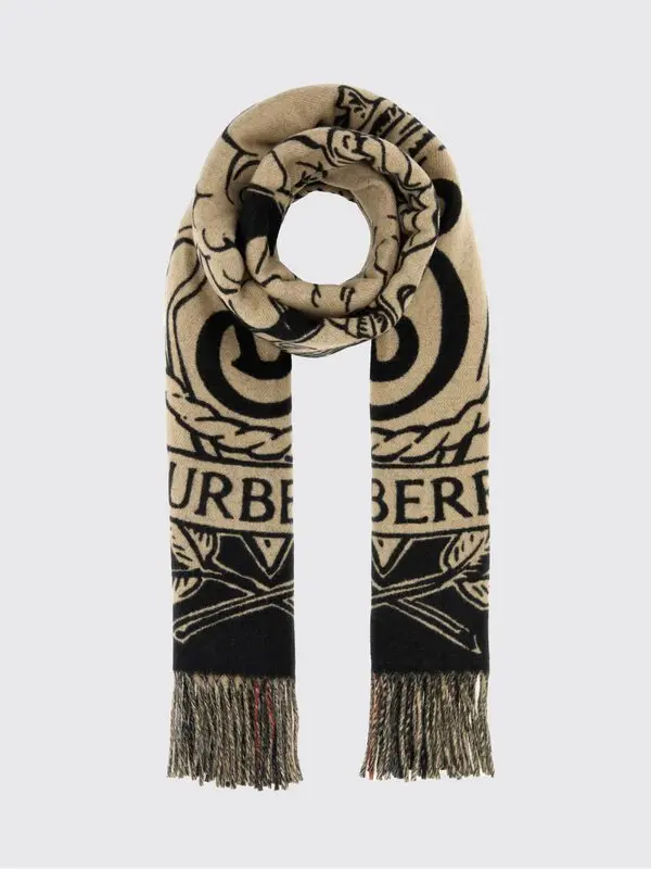Burberry Reversible Pure Cashmere Scarf With Ekd Print And Fringes - Sand