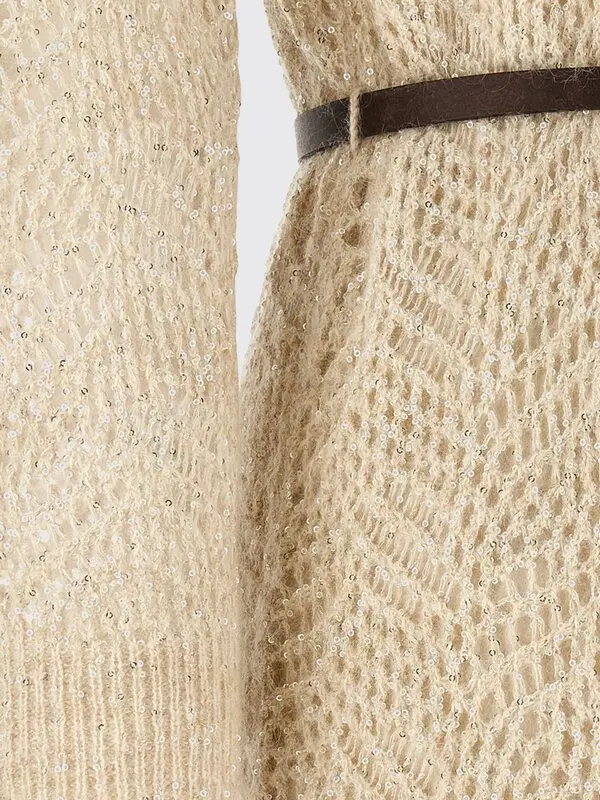 Brunello Cucinelli Sequin-embroidered Wool-knit Midi Dress