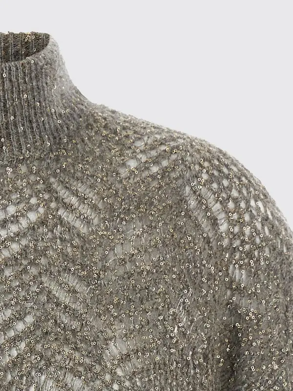 Brunello Cucinelli Ribbed High Neck Jumper With Sequins