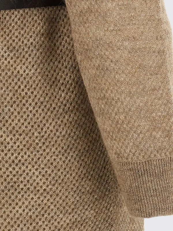 Brunello Cucinelli Mohair Blend Midi Knit Dress With Belt - Beige