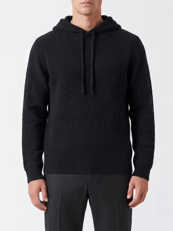 ROBERTO COLLINA Merino Wool Knit Hoodie - Black