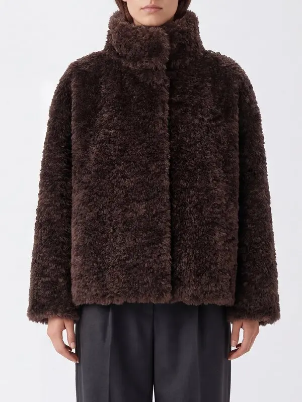 Herno High Neck Cropped Faux Fur Jacket - Brown