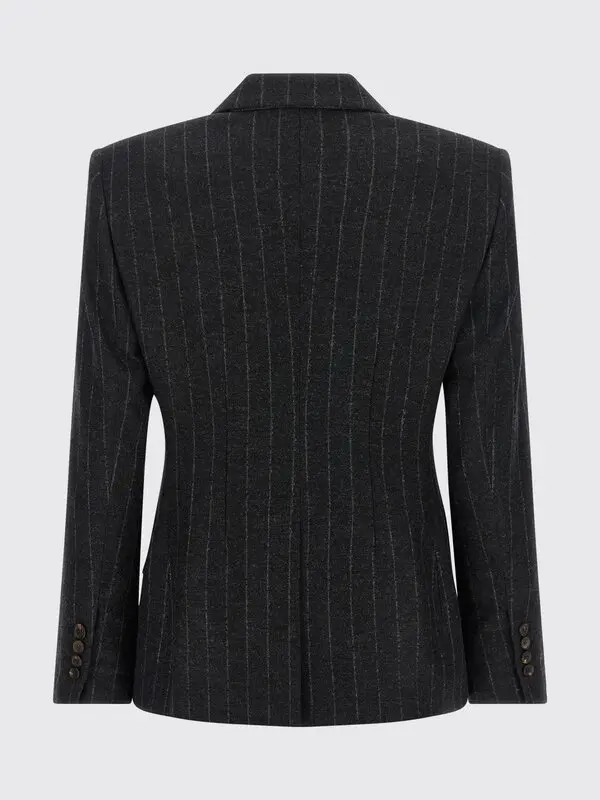 Brunello Cucinelli Pinstripe Short Double-breasted Wool Blazer With Peak Lapels