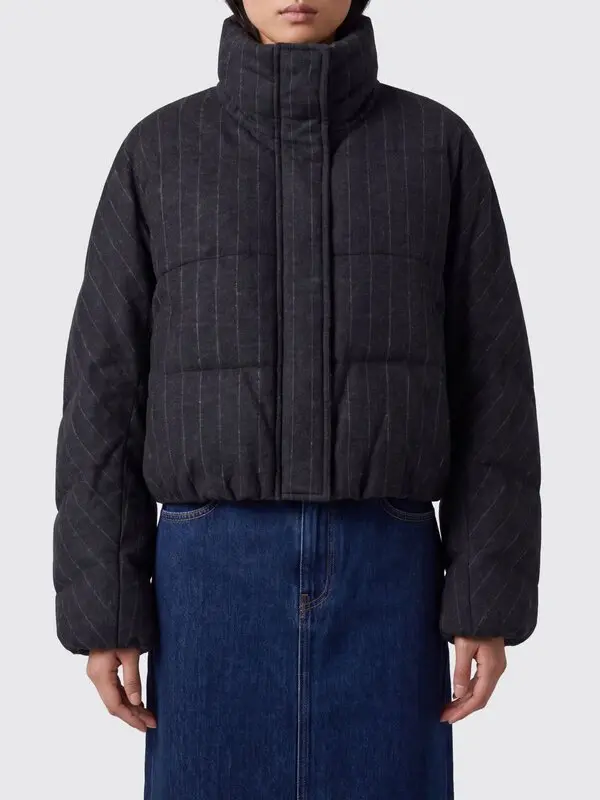Brunello Cucinelli Pinstripe Cropped Puffer Jacket - Grey