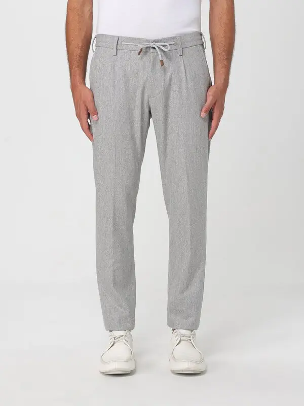 Eleventy Slim Fit Pleated Cotton Chino Pants With Drawstring Waist - Grey