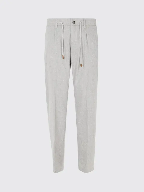 Eleventy Slim Fit Pleated Cotton Chino Pants With Drawstring Waist - Grey