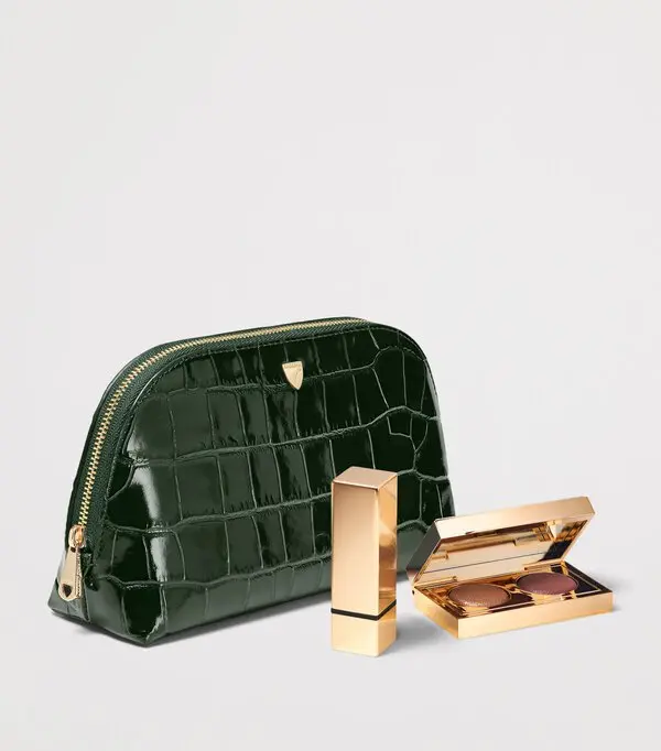 ASPINAL OF LONDON Small Leather Cosmetic Case - Green
